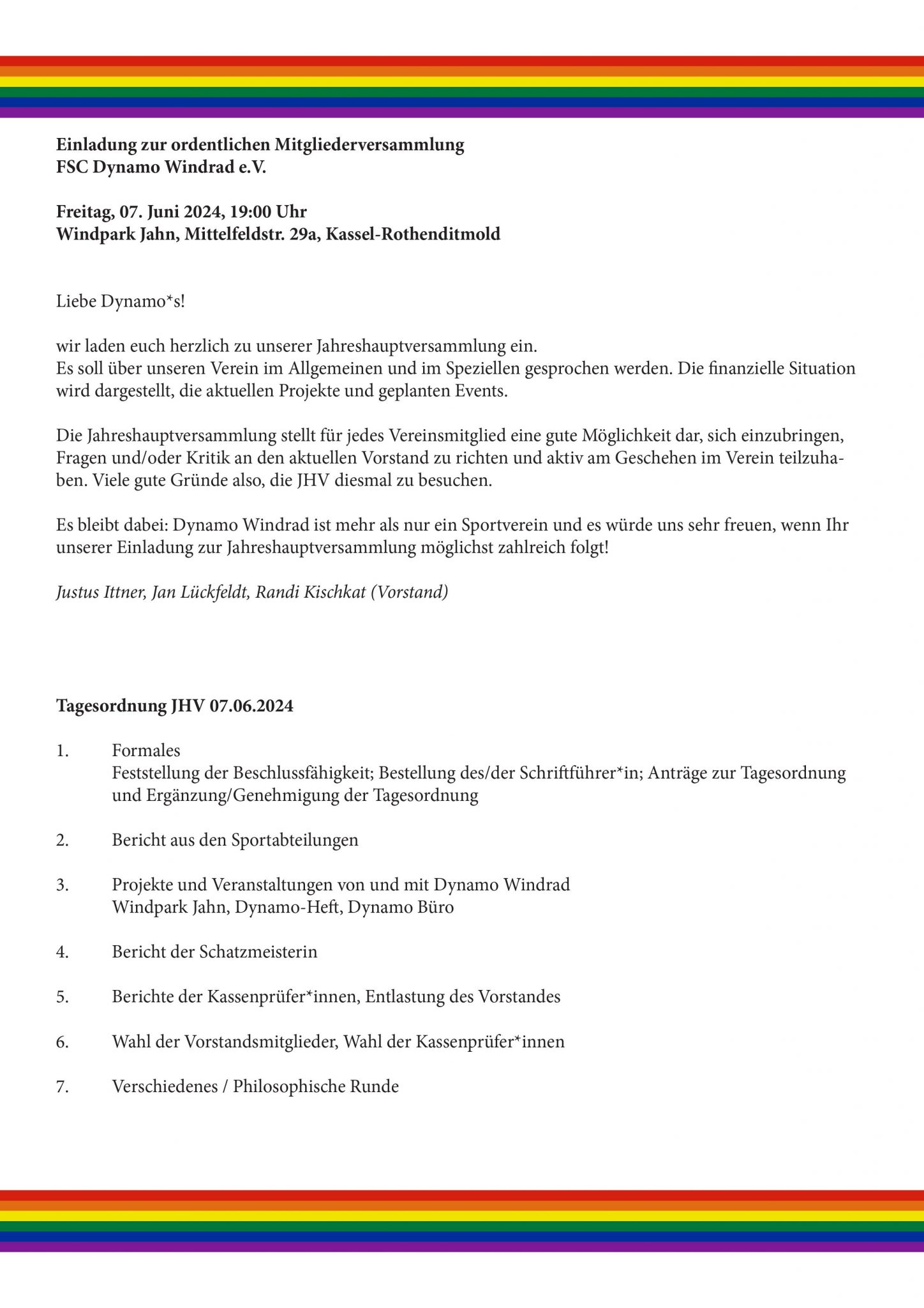 JHV 2024 am 07. Juni 2024 - Dynamo Windrad – Freizeitsportclub Kassel e.V.